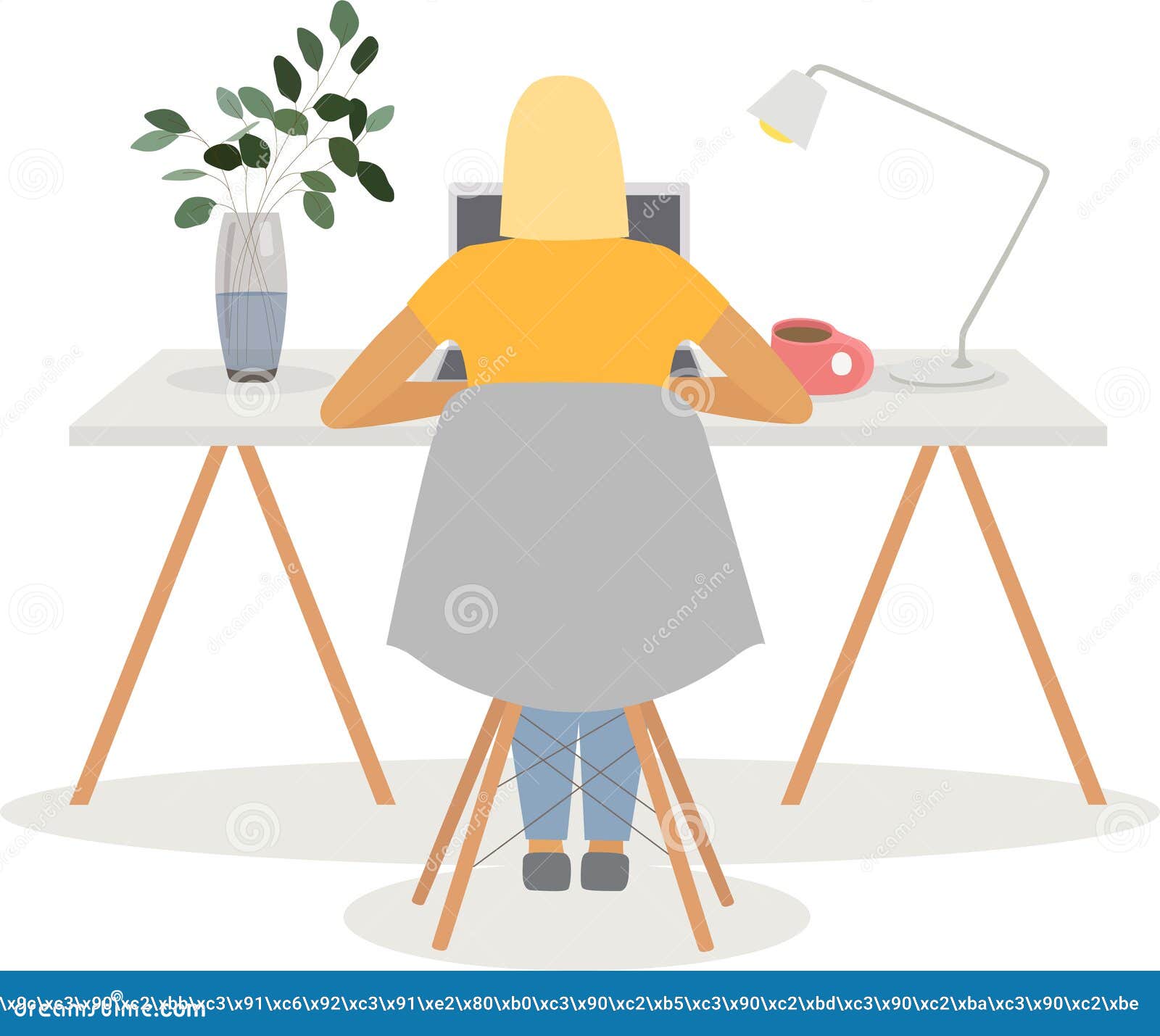 The Girl is Working on a Laptop.Workplace. Remote Work at Home Stock ...