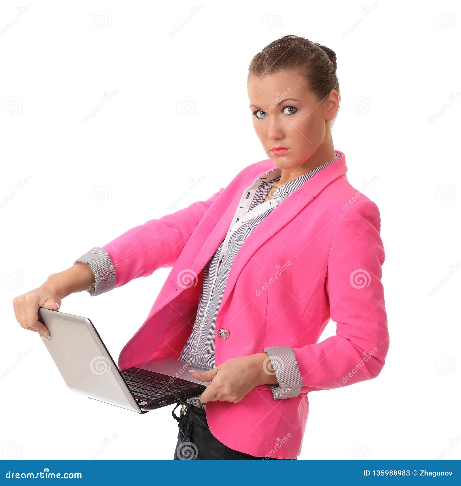 Girl working on laptop stock image. Image of adult, girl - 135988983