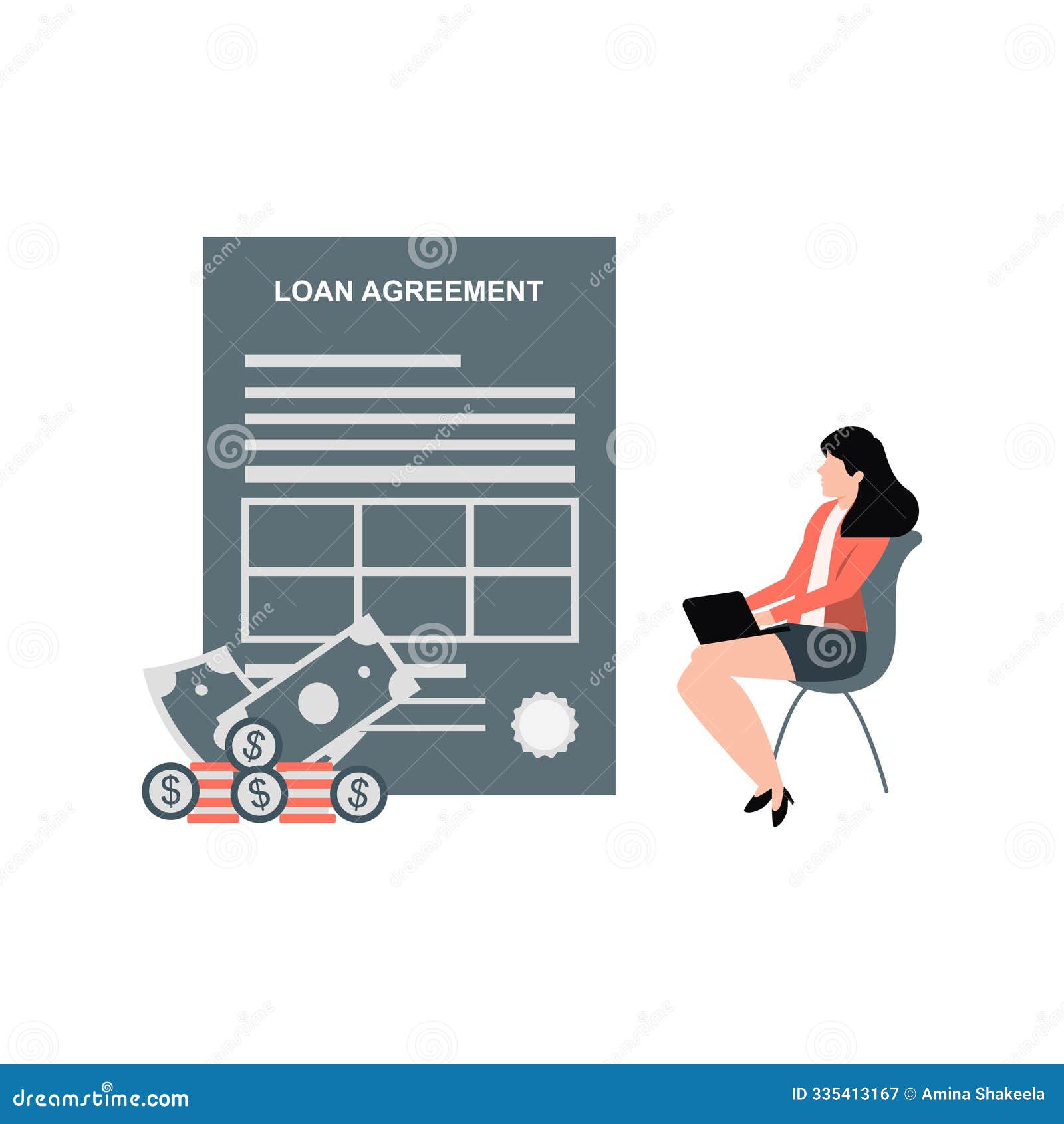 Loan Agreement Between Male And Female Characters In Flat Vector ...