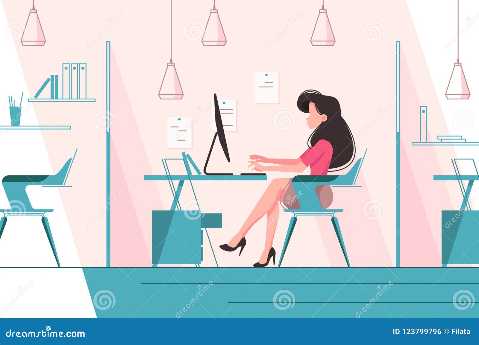 Girl working in office stock vector. Illustration of creative - 123799796