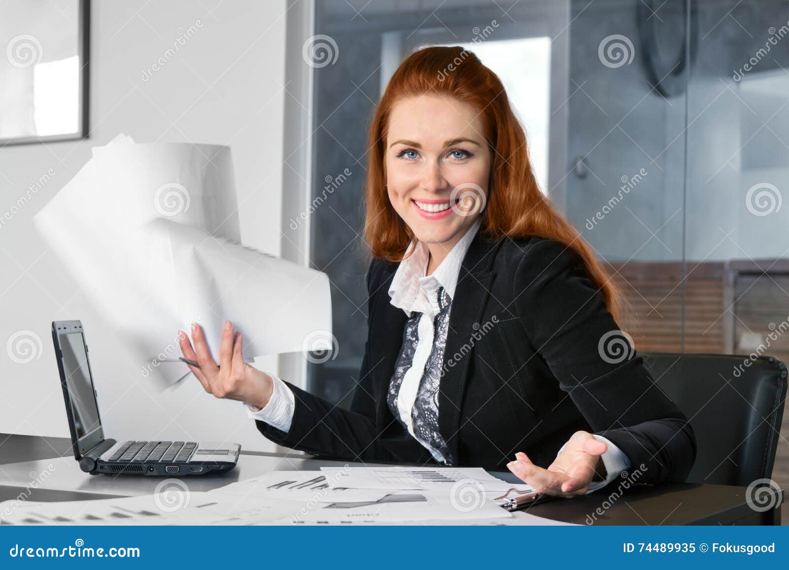 Girl Working in the Office with Documents Stock Image - Image of ...