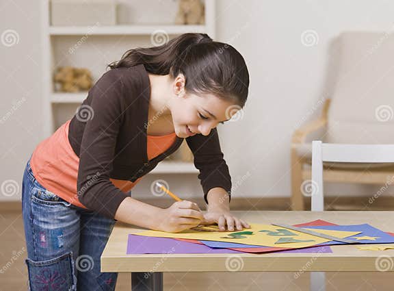 Girl Working on Project stock image. Image of arts, long - 10185283