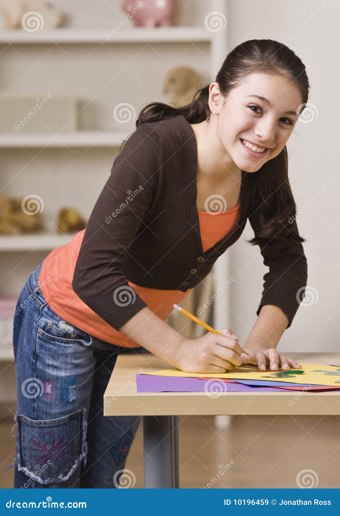 Girl Working on Project stock image. Image of house, brown - 10196459