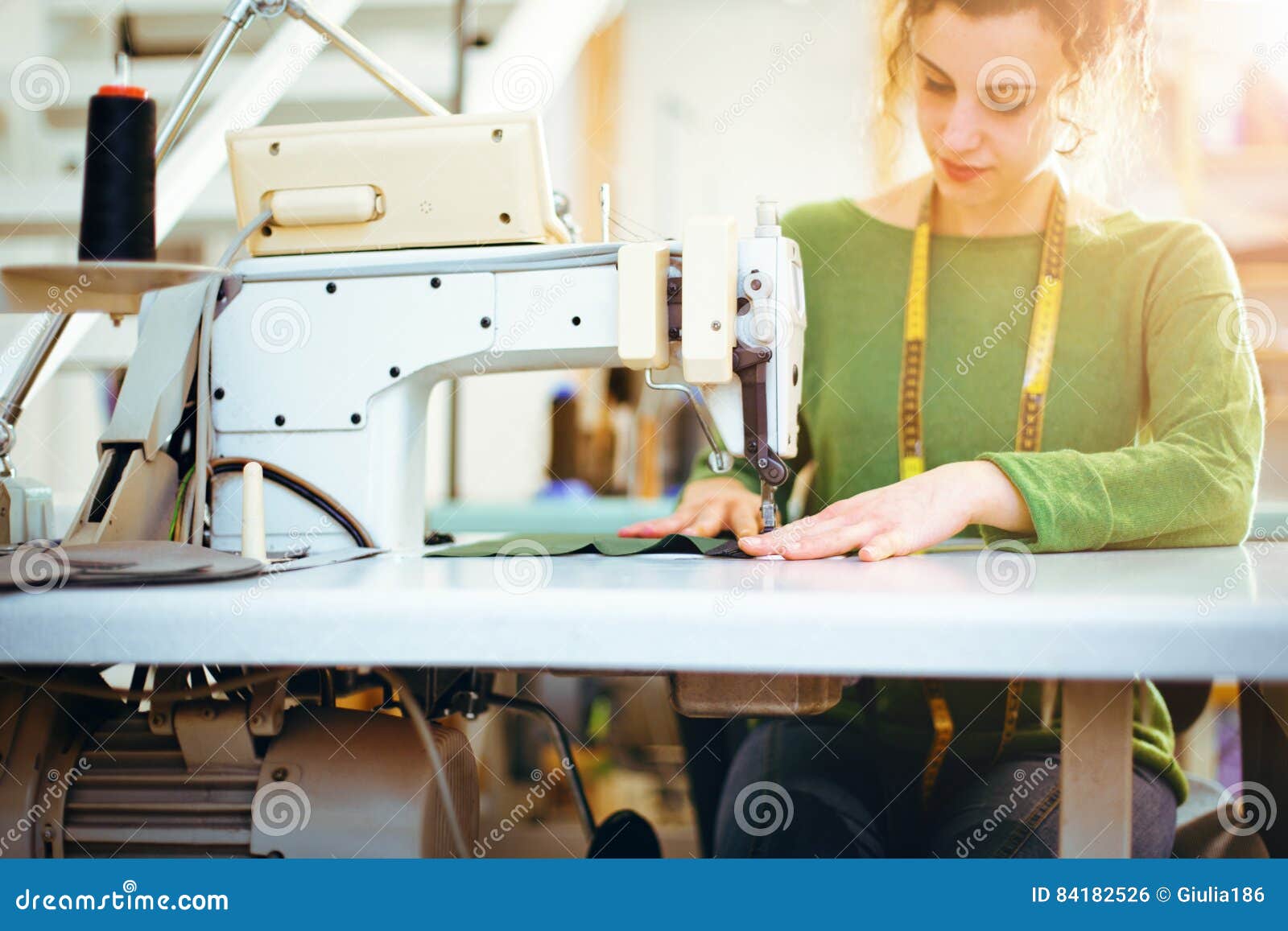 Girl Working with the Sewing Machine Stock Photo - Image of dressmaker ...