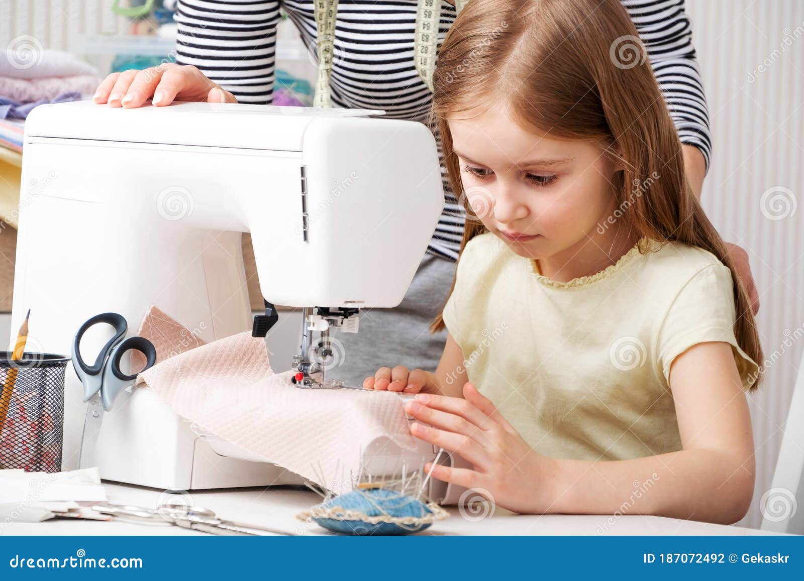 Girl Working with Sewing Machine Stock Photo - Image of machine ...