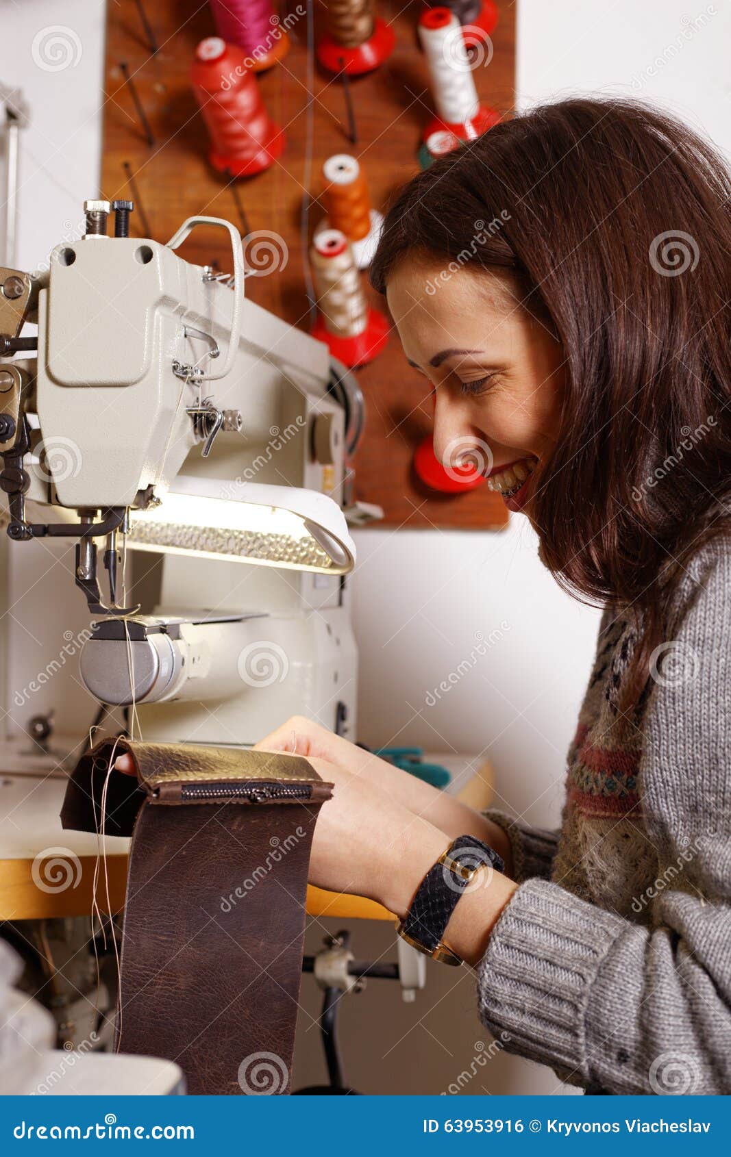 Girl Working at the Sewing Machine Stock Photo - Image of manufacturing ...