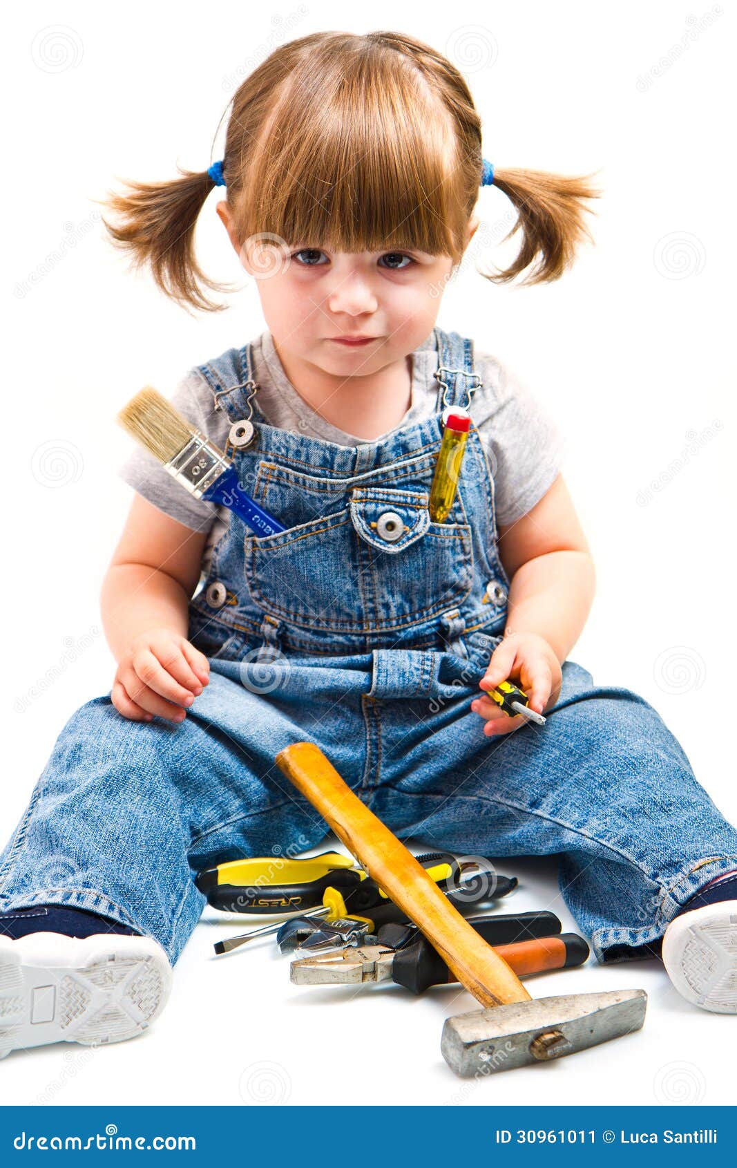 Girl with working tool stock image. Image of little, contractor - 30961011