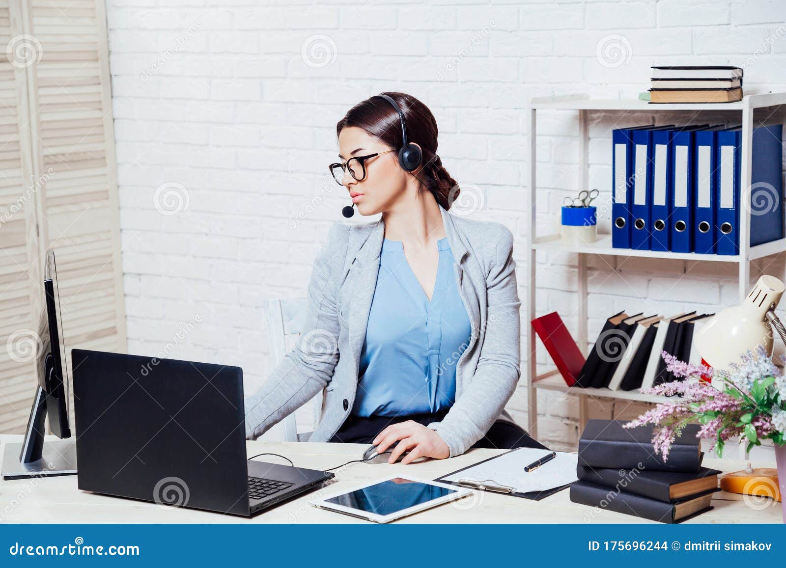 Girl in the Workplace at the Computer in the Office Stock Photo - Image ...