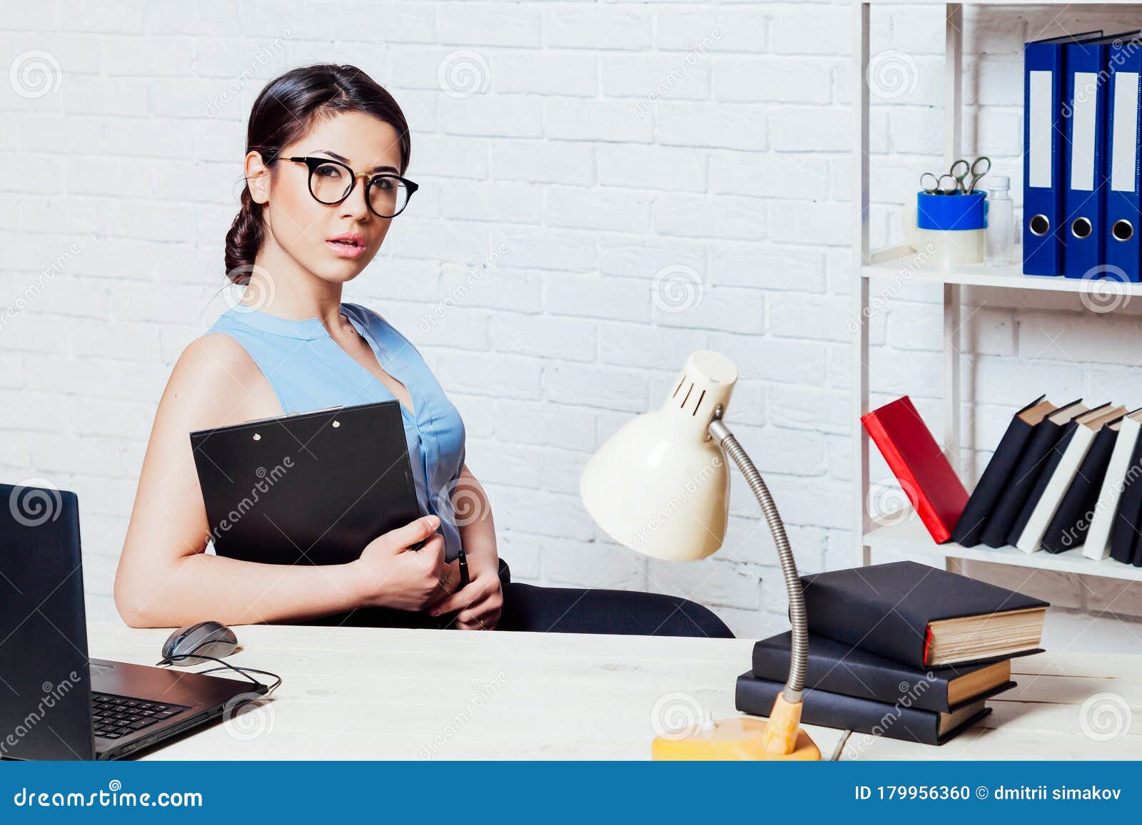 Girl in the Workplace at the Computer in the Office Stock Photo - Image ...