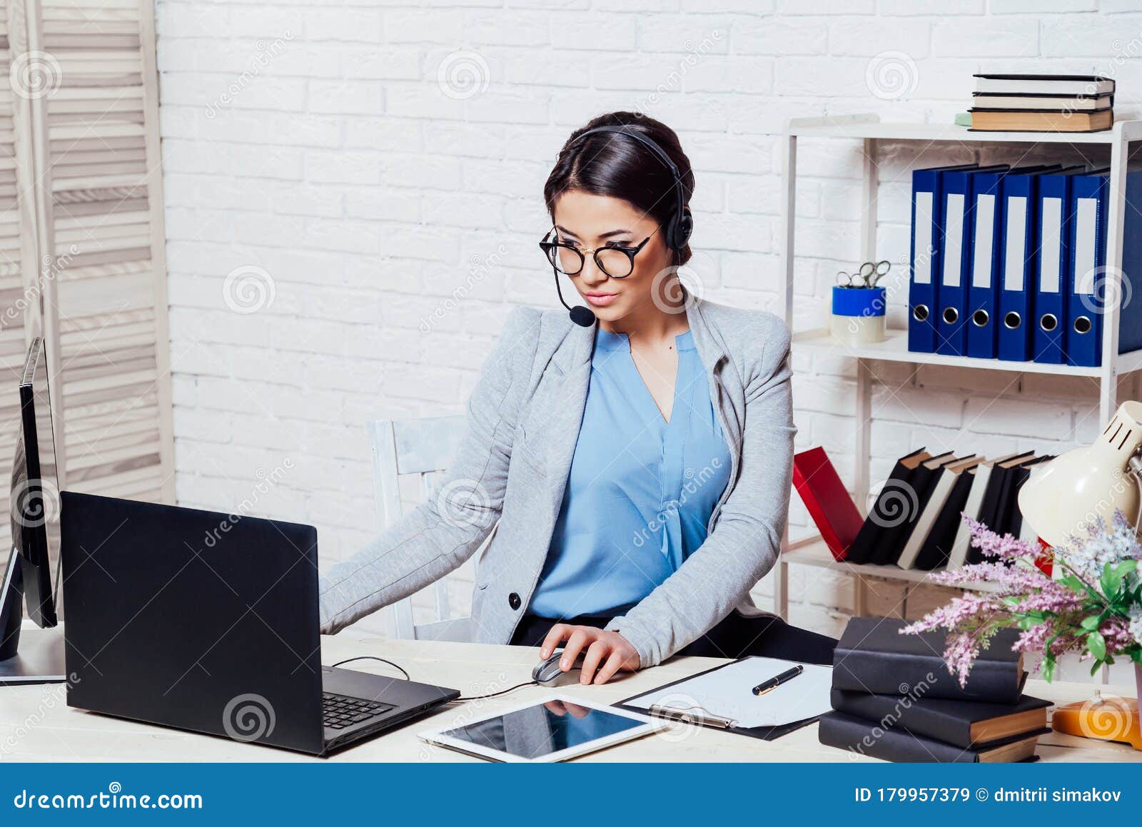 Girl in the Workplace at the Computer in the Office Stock Image - Image ...