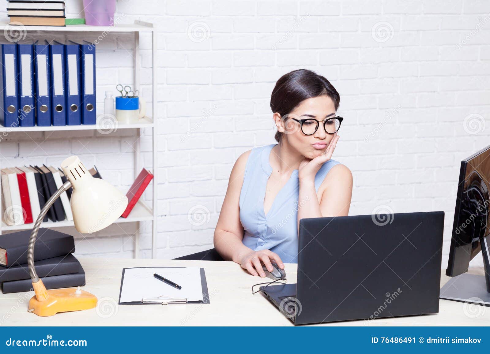 Girl in the Workplace at the Computer in the Office Stock Image - Image ...
