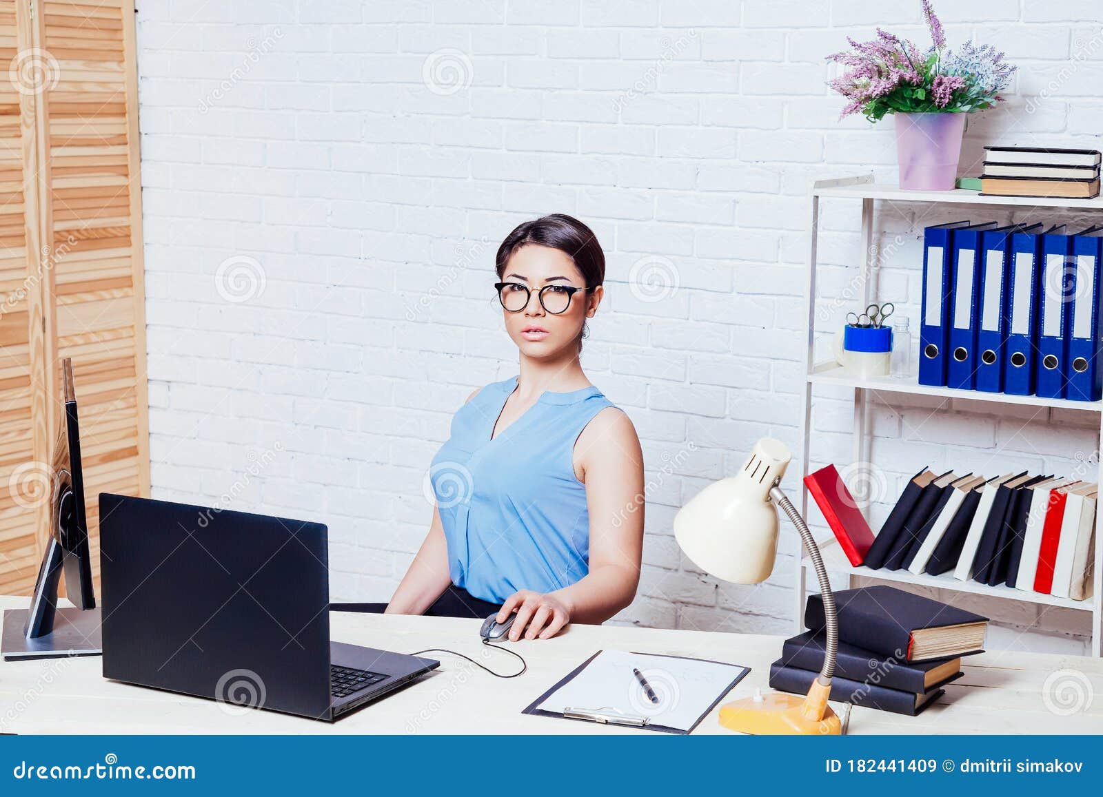 Girl in the Workplace at the Computer in the Office Stock Image - Image ...