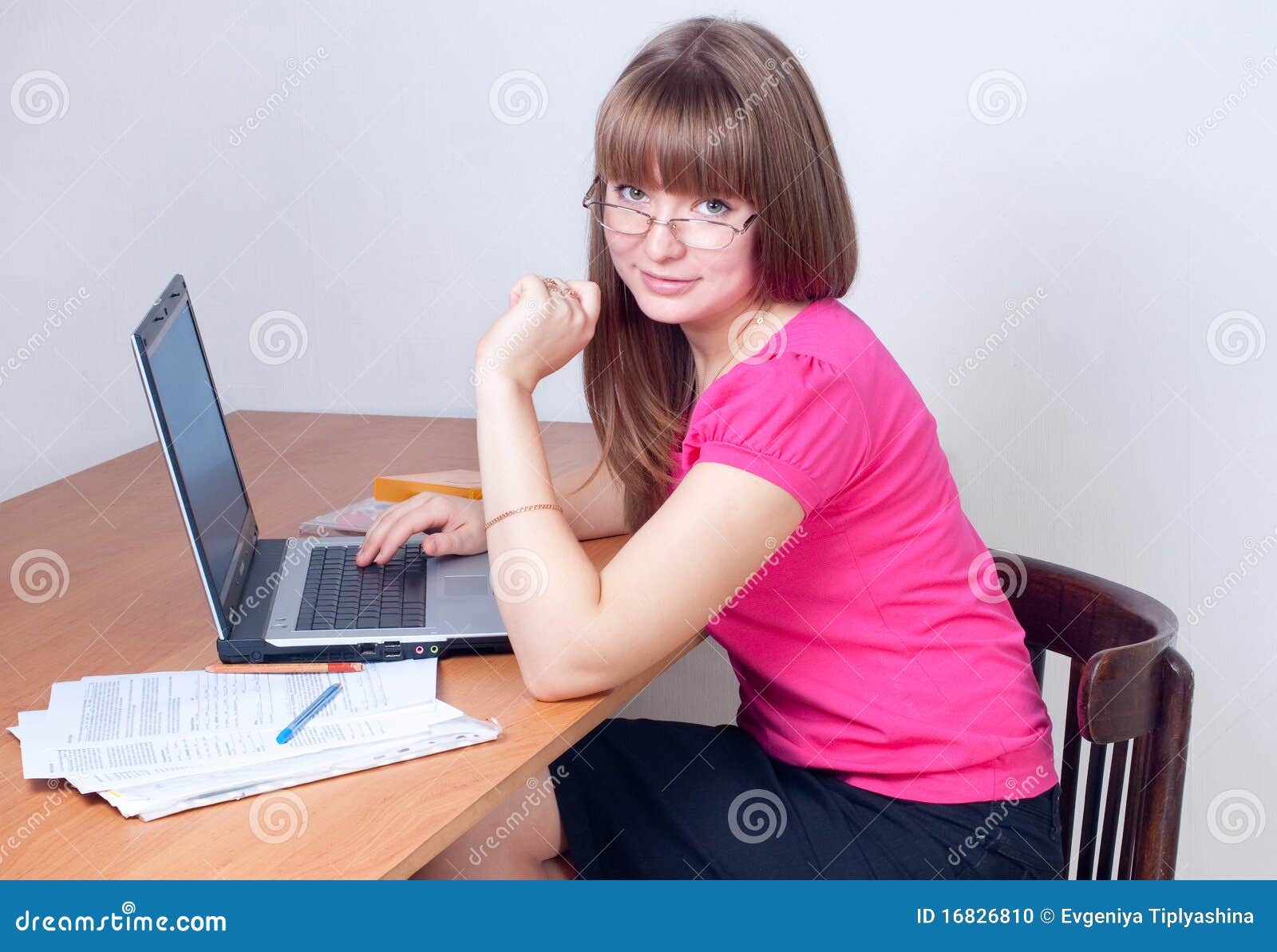 The Girl Works at the Computer Stock Photo - Image of assistant, female ...