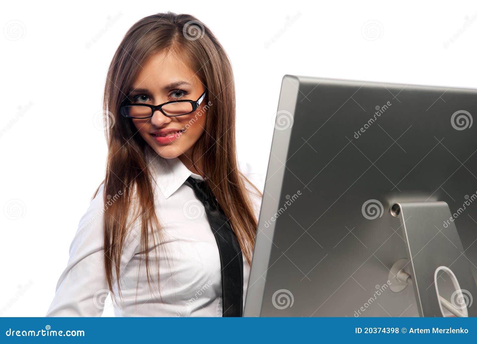 Girl works at the computer stock photo. Image of expression - 20374398
