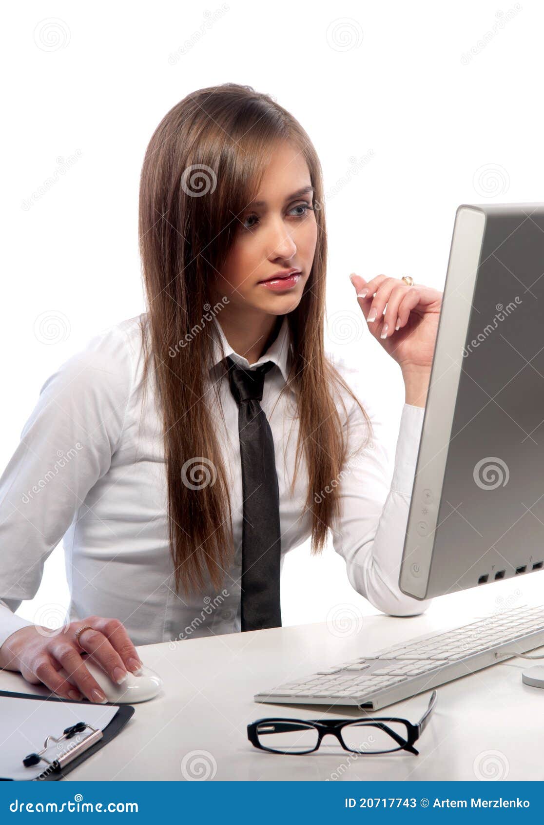 Girl works on a computer stock image. Image of office - 20717743