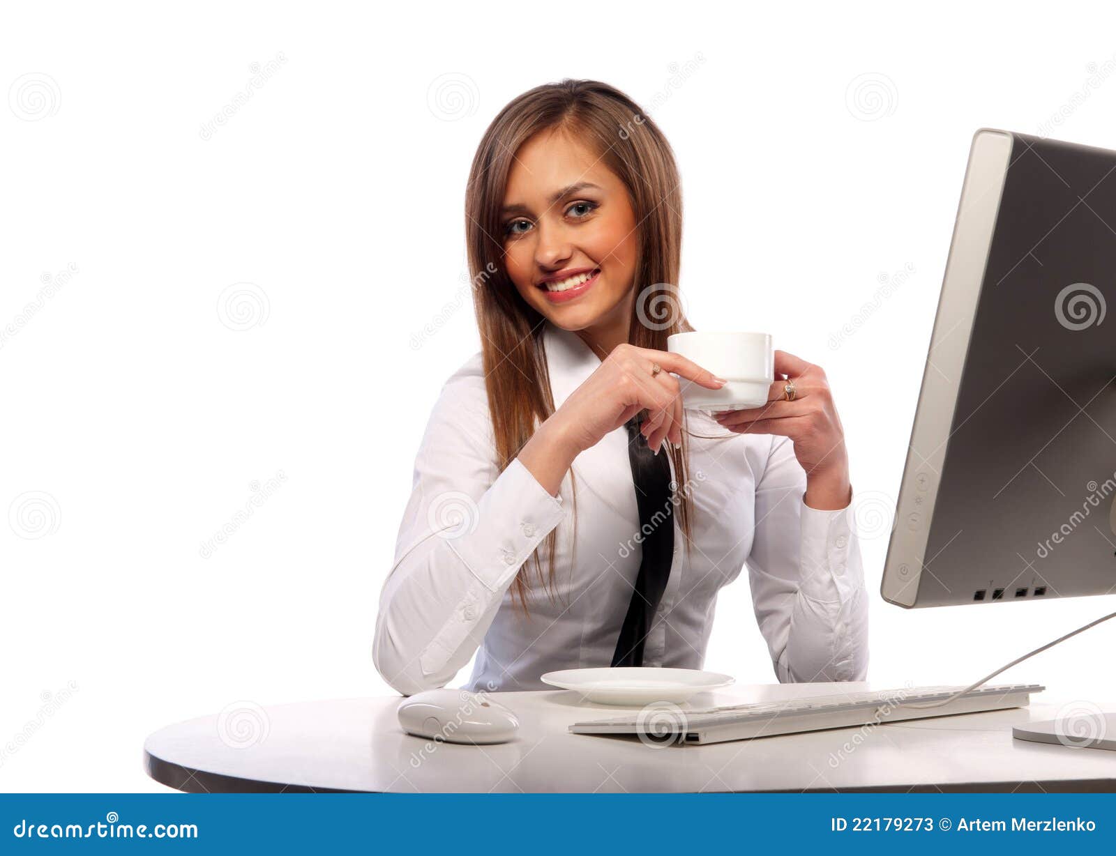 Girl works at the computer stock image. Image of isolated - 22179273