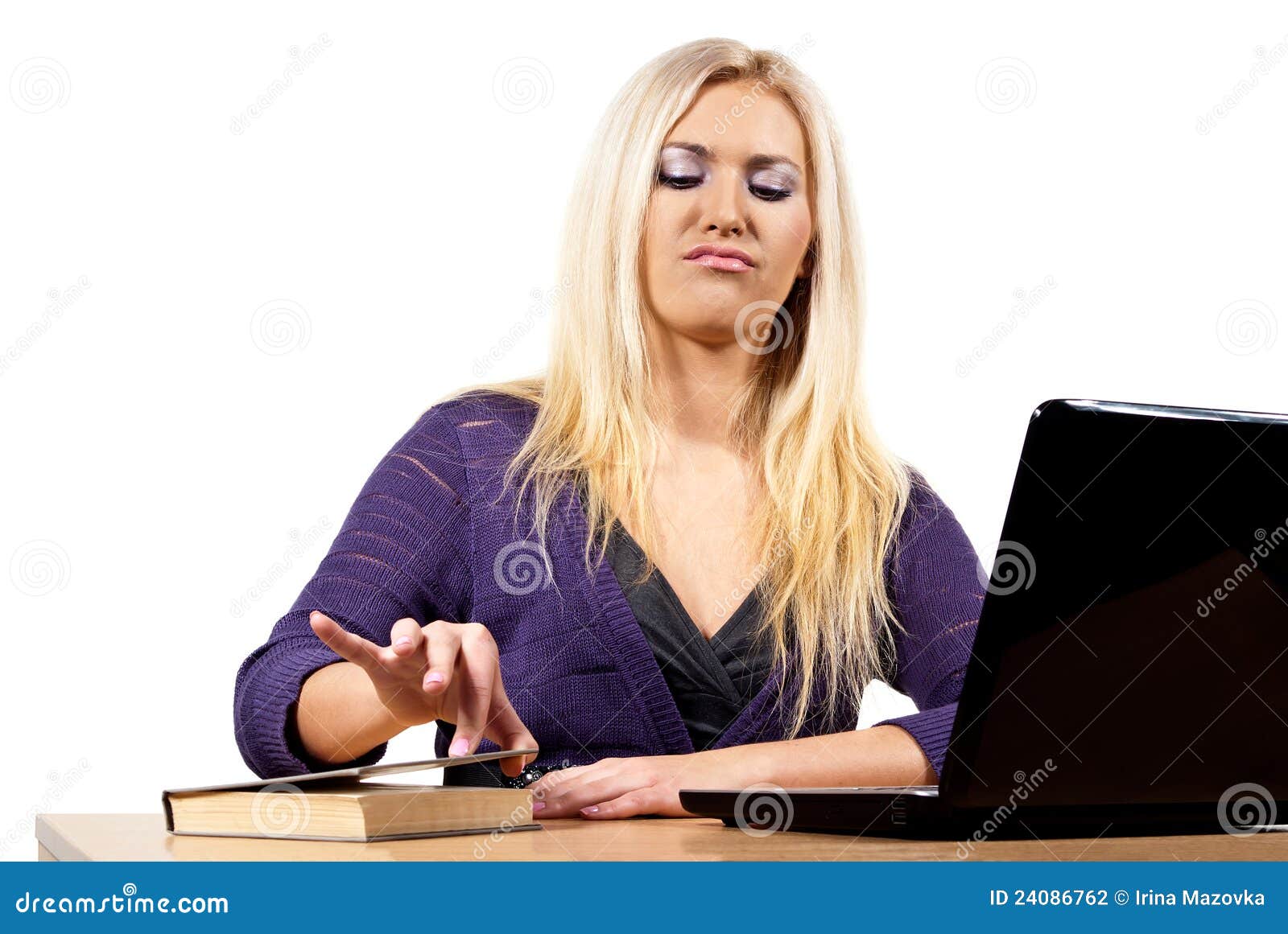 Girl works at a computer stock photo. Image of learn - 24086762