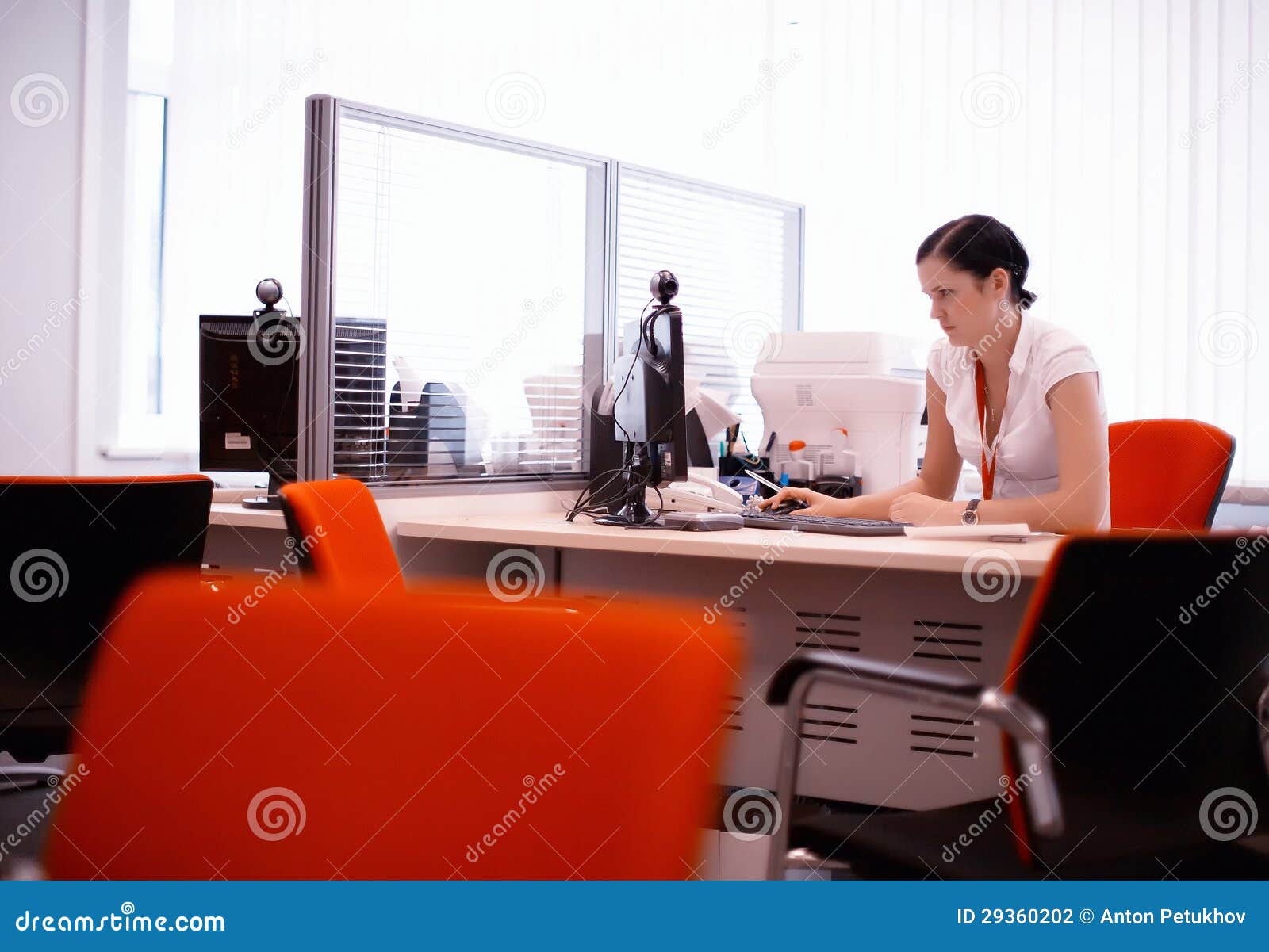 Girl Works at the Computer Manager Stock Photo - Image of manager ...