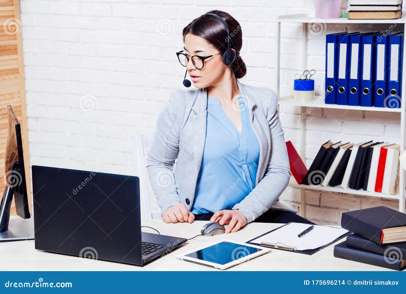 The Girl Works in an Office at a Computer Stock Photo - Image of smile ...