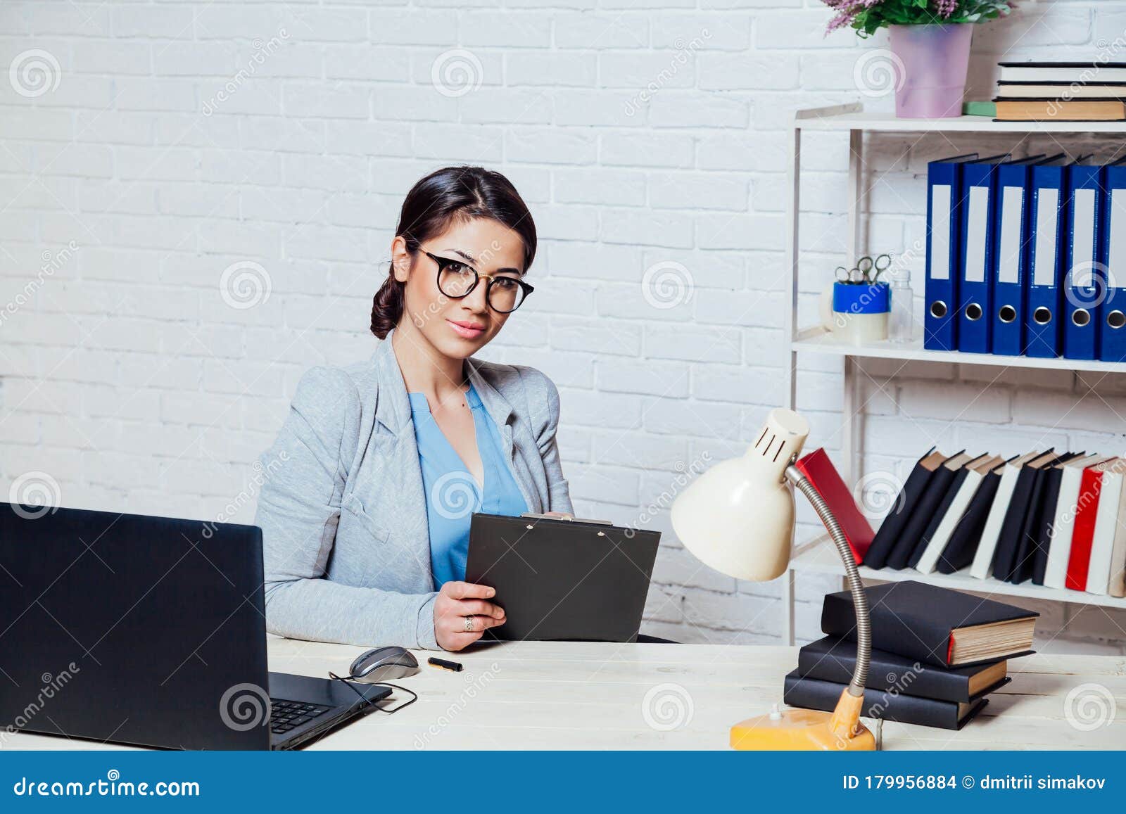 The Girl Works in an Office at a Computer Stock Photo - Image of modern ...