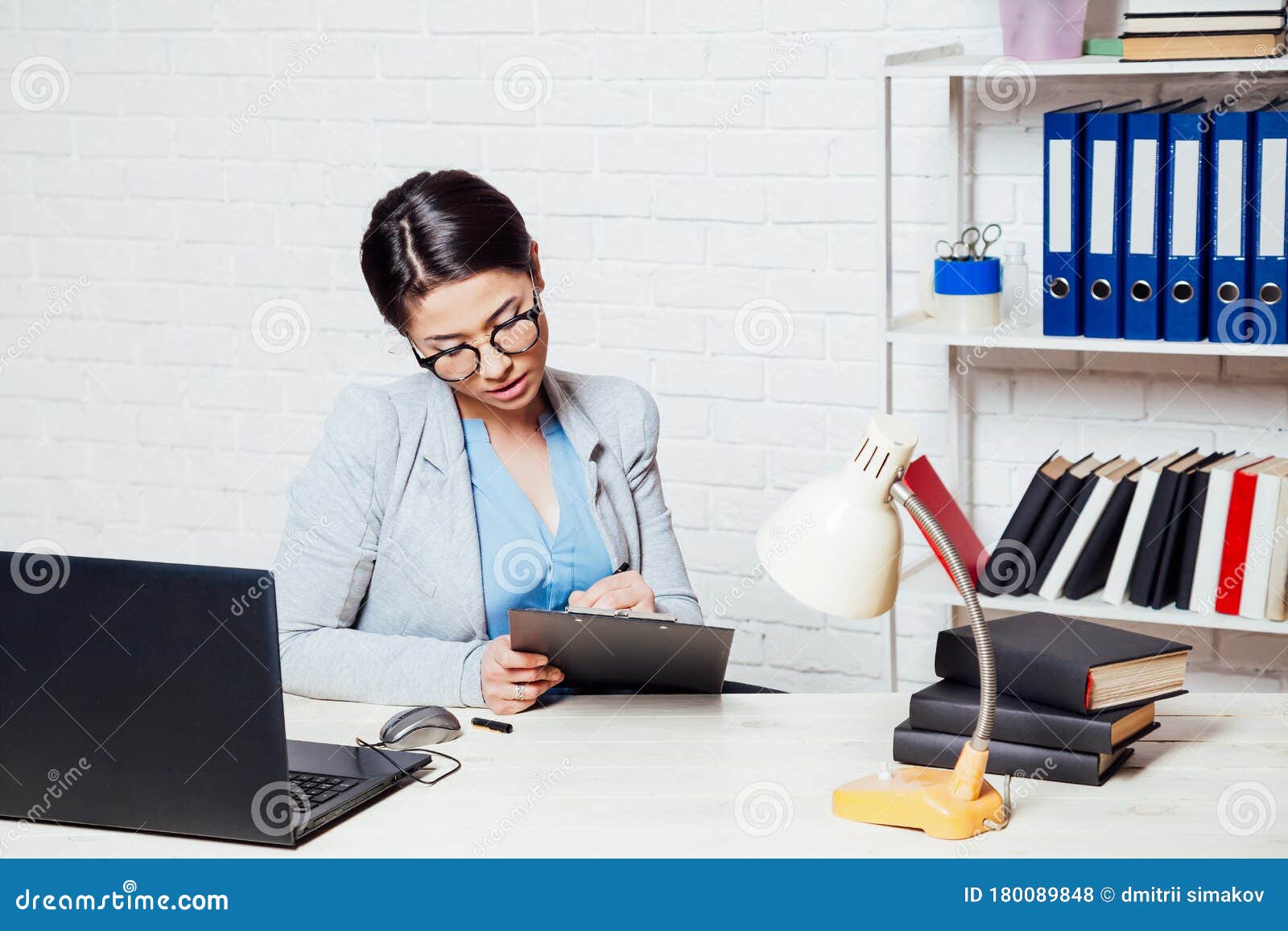 The Girl Works in an Office at a Computer Stock Photo - Image of ...