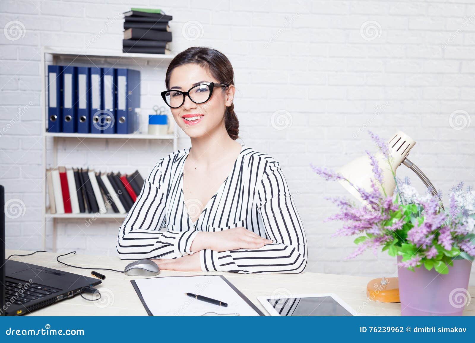 The Girl Works in an Office at a Computer Stock Photo - Image of people ...