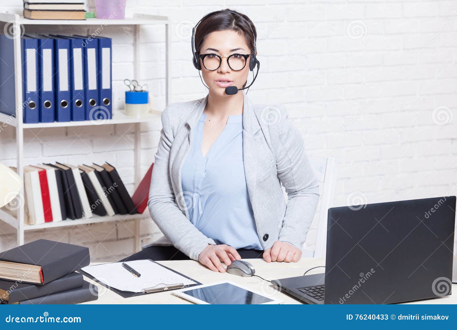 The Girl Works in an Office at a Computer Stock Image - Image of person ...