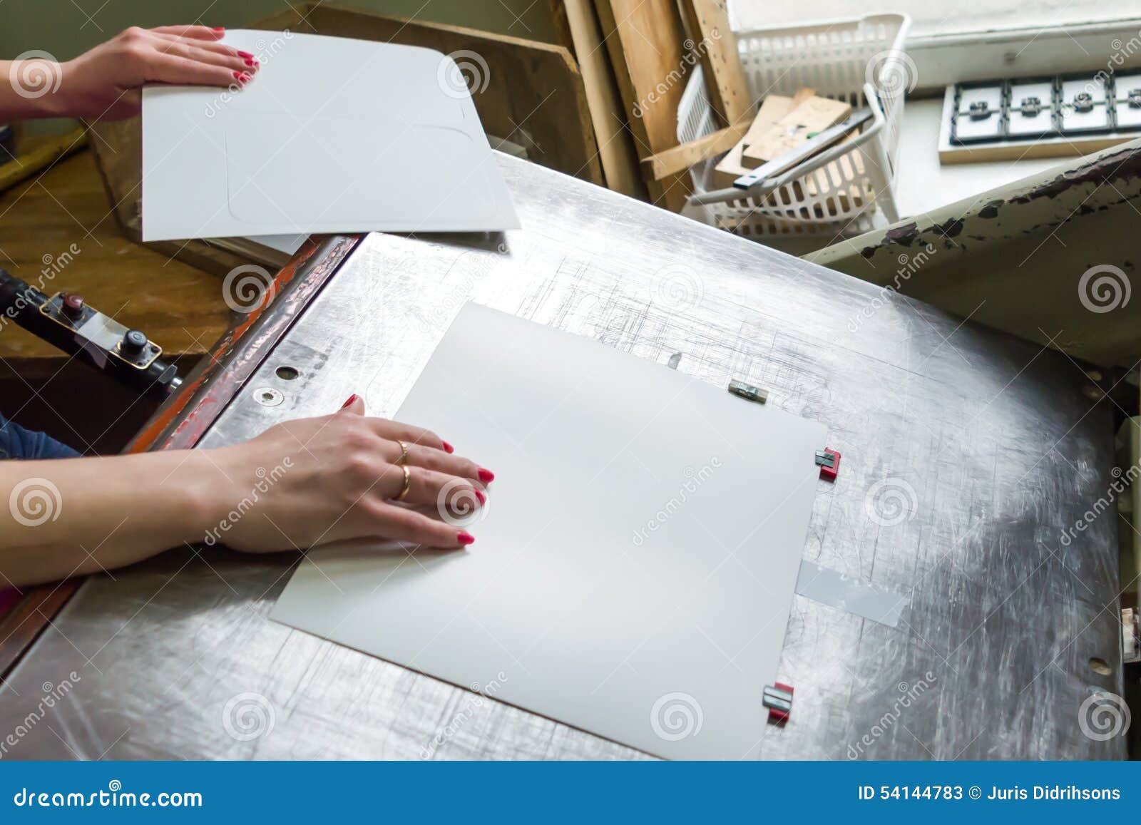 Girl Works for Paper Cutter Stock Image - Image of female, open: 54144783