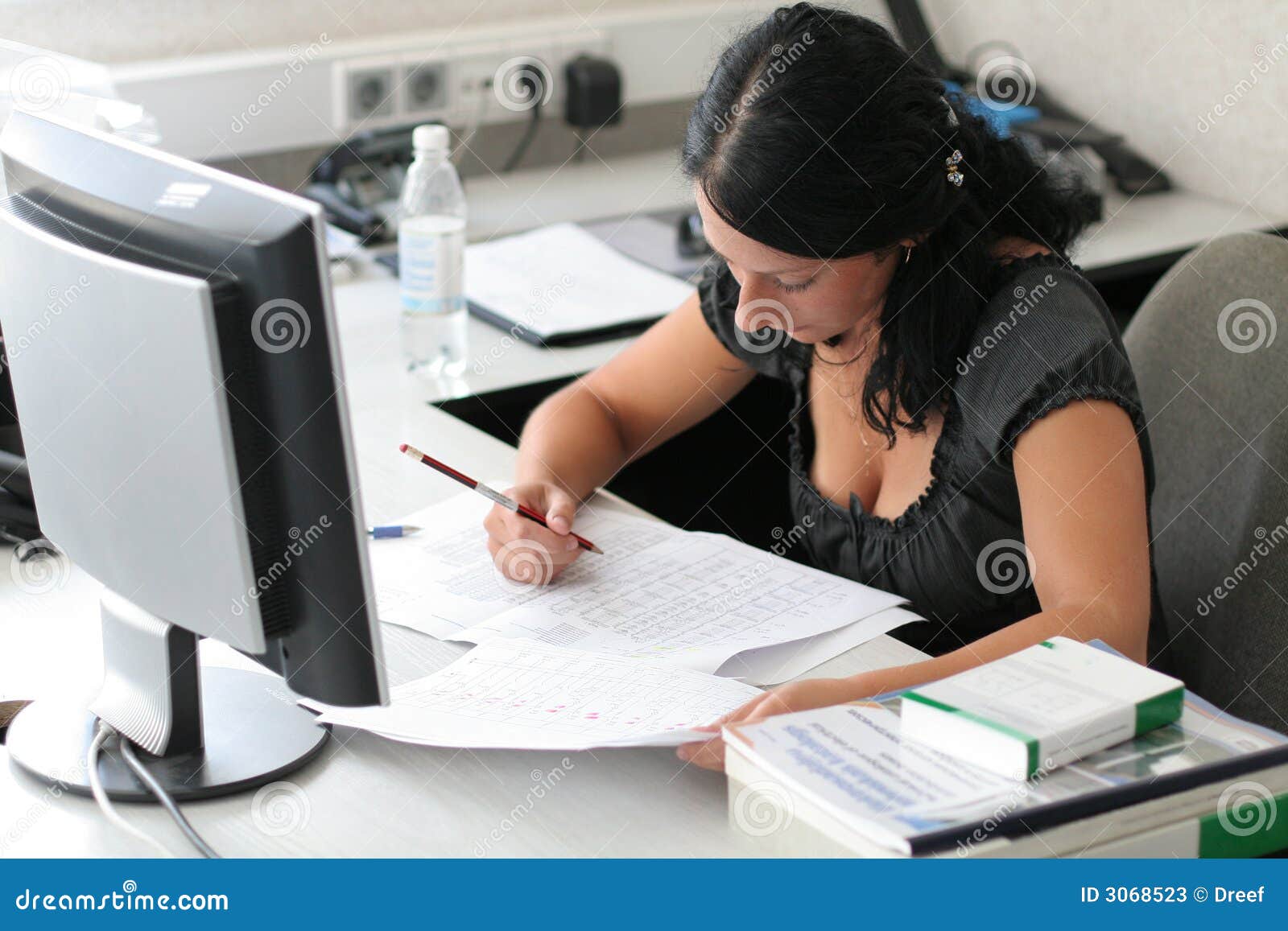 Girl works with papers stock image. Image of adolescence - 3068523