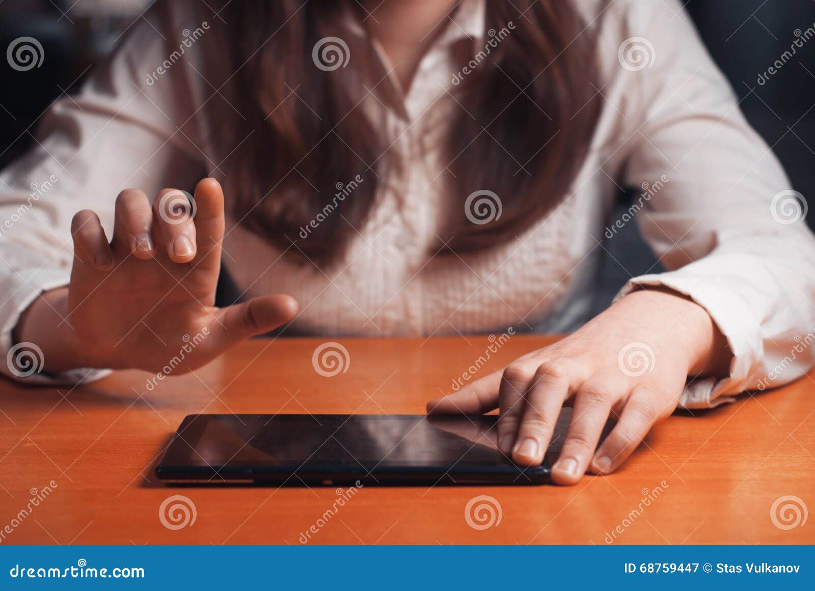 Girl works on the tablet stock image. Image of electronic - 68759447