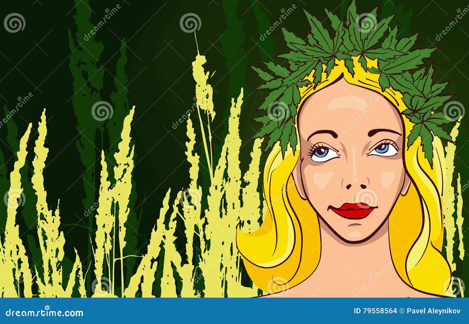 Girl with Wreath of Marijuana Leafs. Dark Background Stock Vector ...