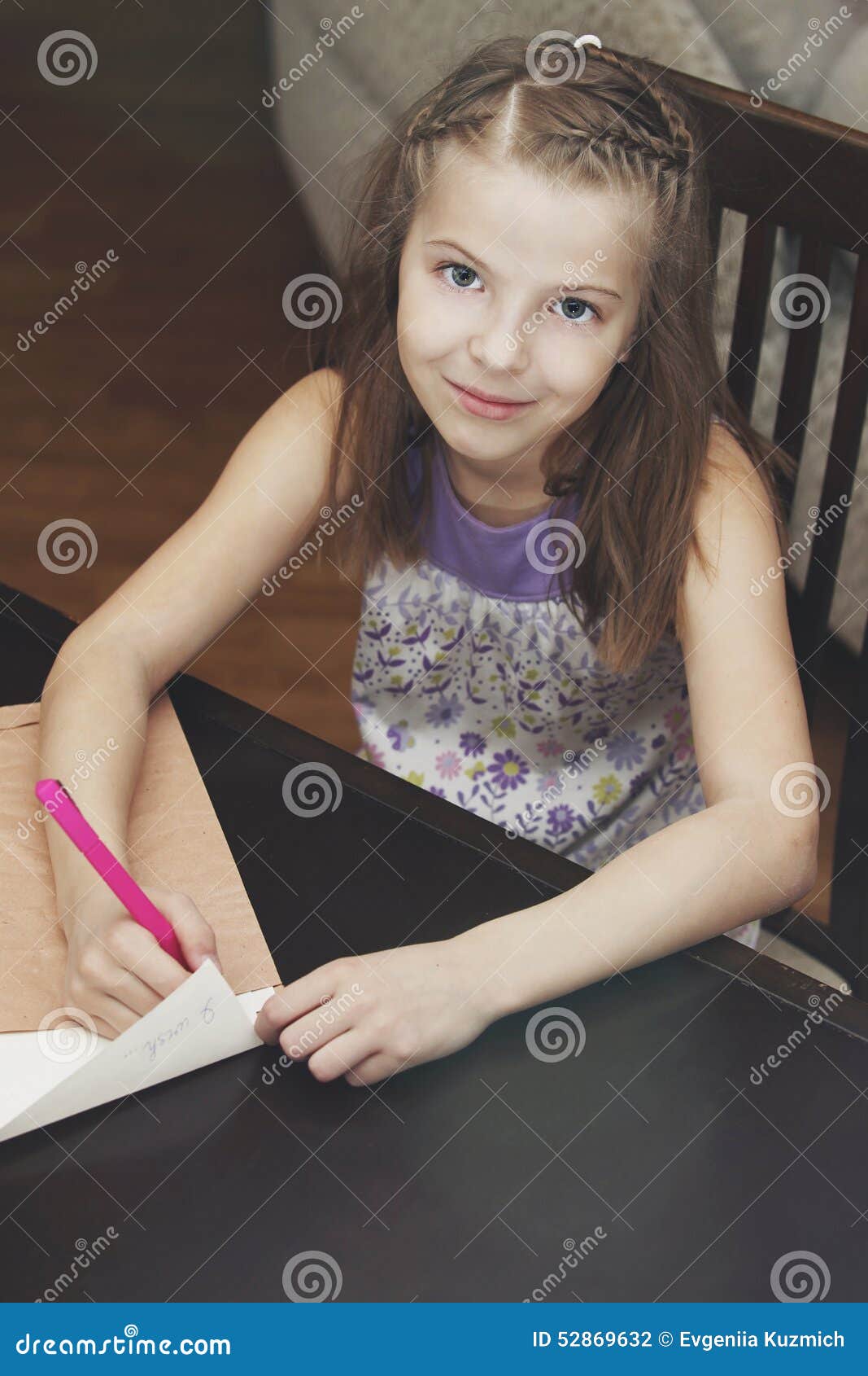 A girl writes a letter stock photo. Image of hand, letter - 52869632