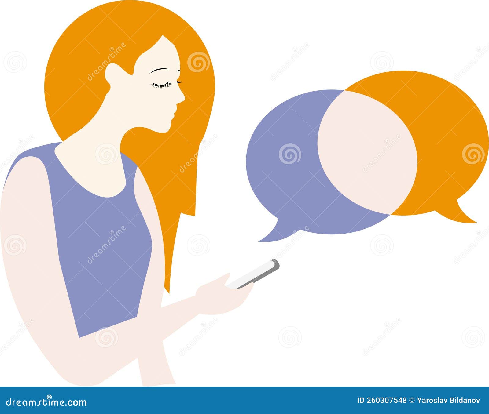 The Girl Writes Text Messages on the Phone Stock Vector - Illustration ...