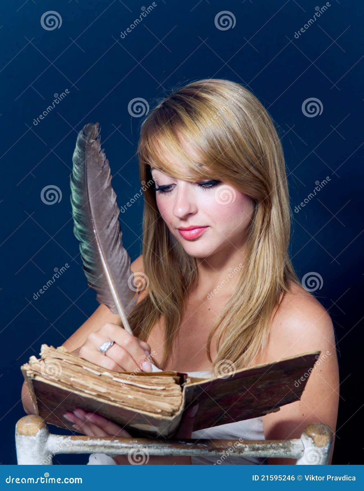 Girl writing stock photo. Image of looking, think, retro - 21595246