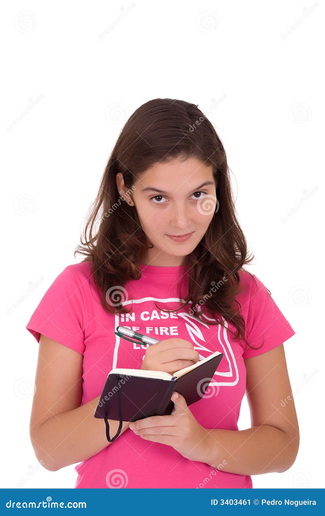 Girl writing stock image. Image of pink, female, young - 3403461