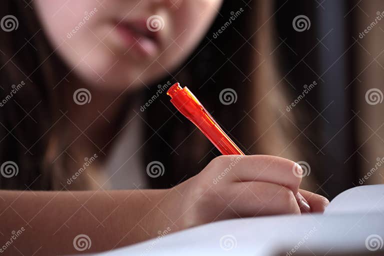 Girl writing stock photo. Image of little, education, horizontal - 9789574