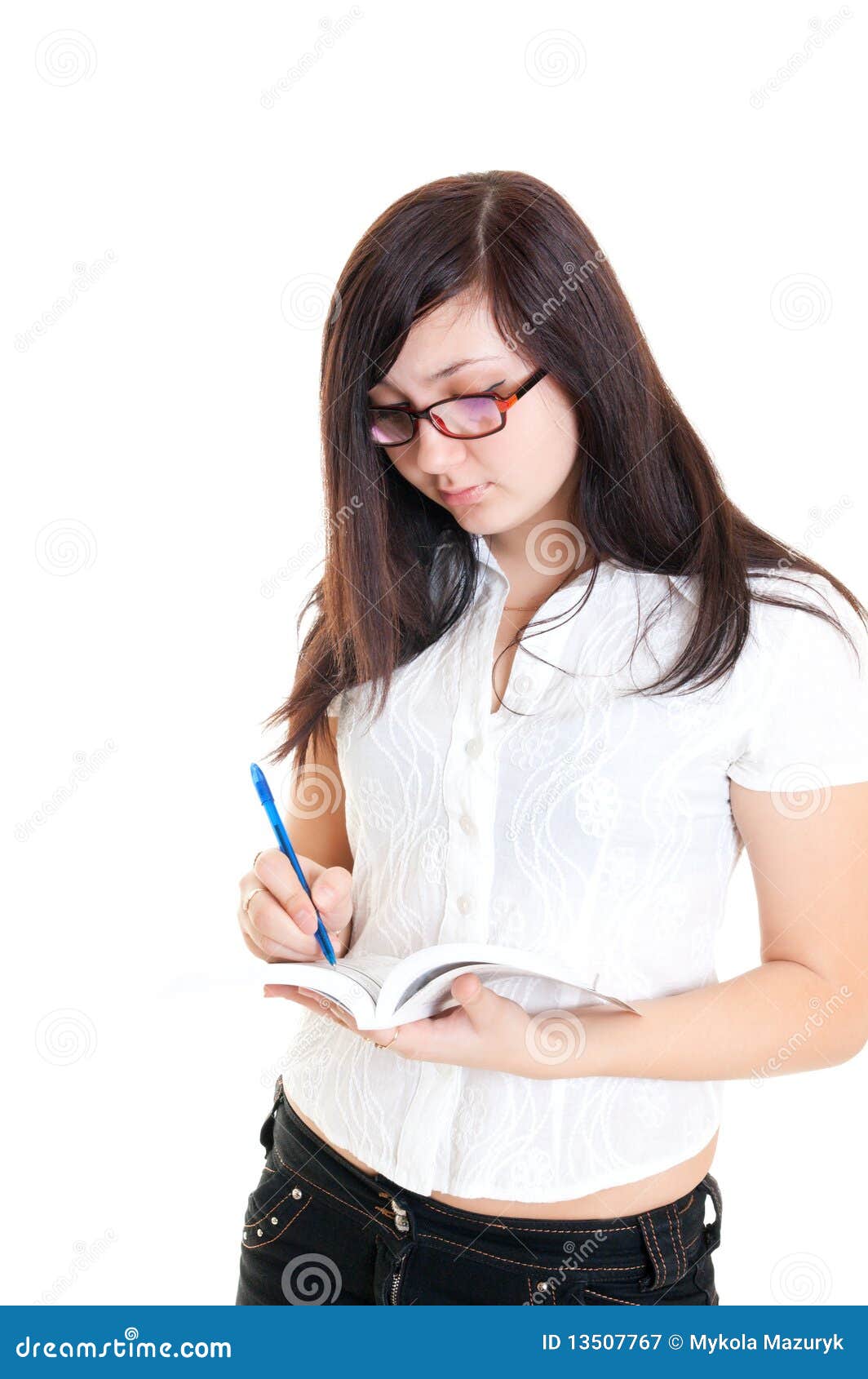 Girl writing in book stock image. Image of goggles, manager - 13507767