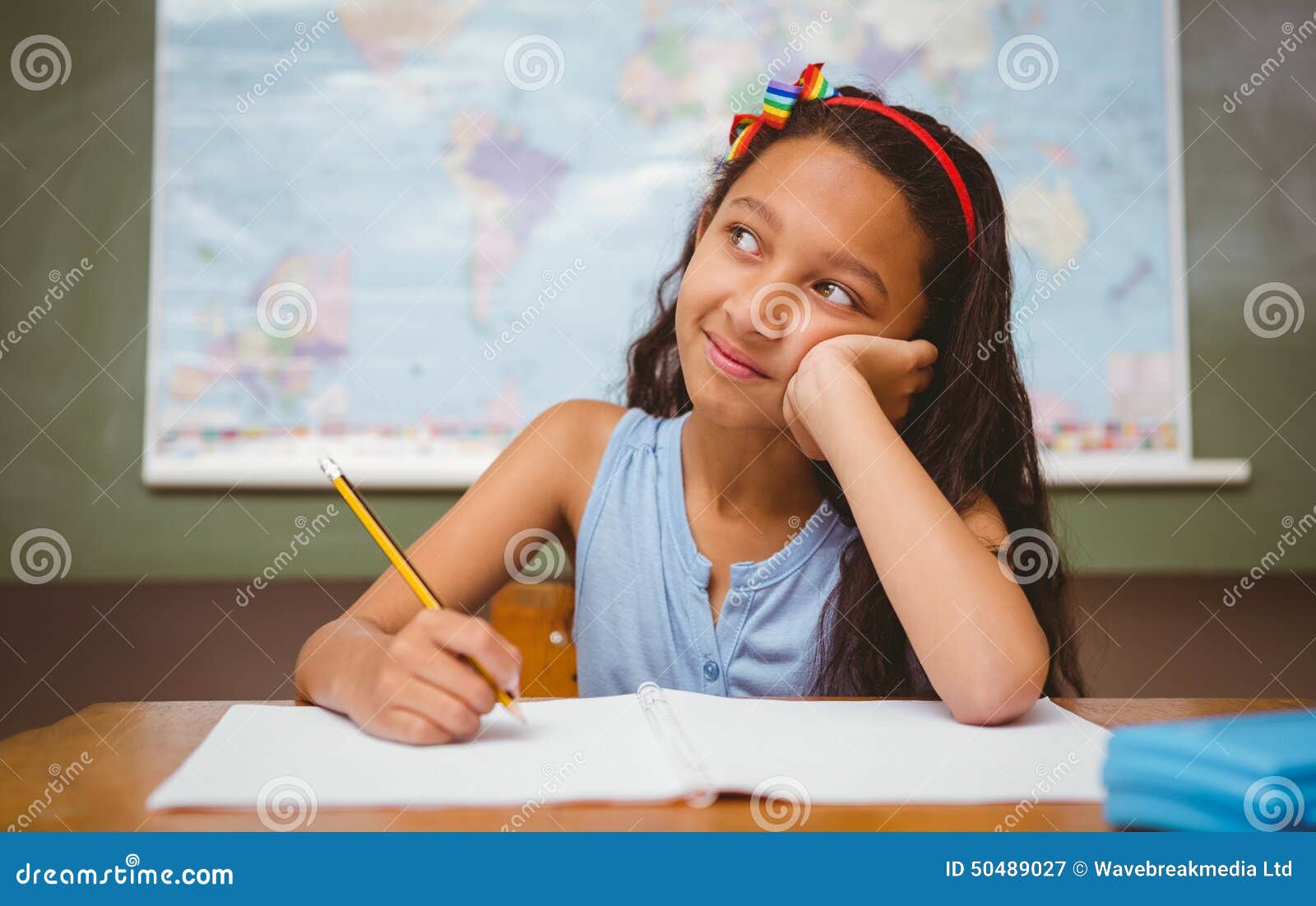 Girl Writing Book in Classroom Stock Image - Image of literacy, child ...