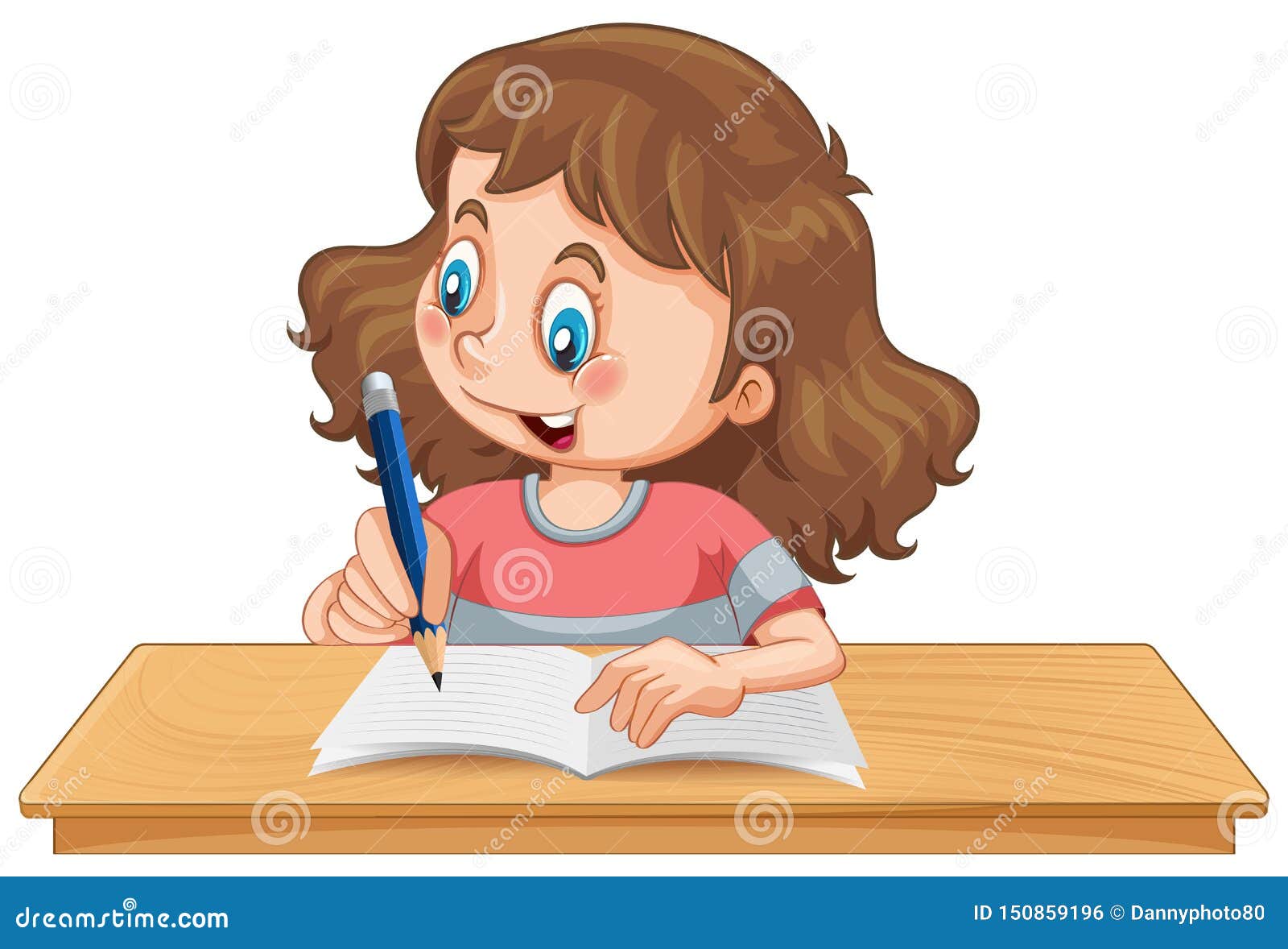 A girl writing on a book stock vector. Illustration of cartoon - 150859196