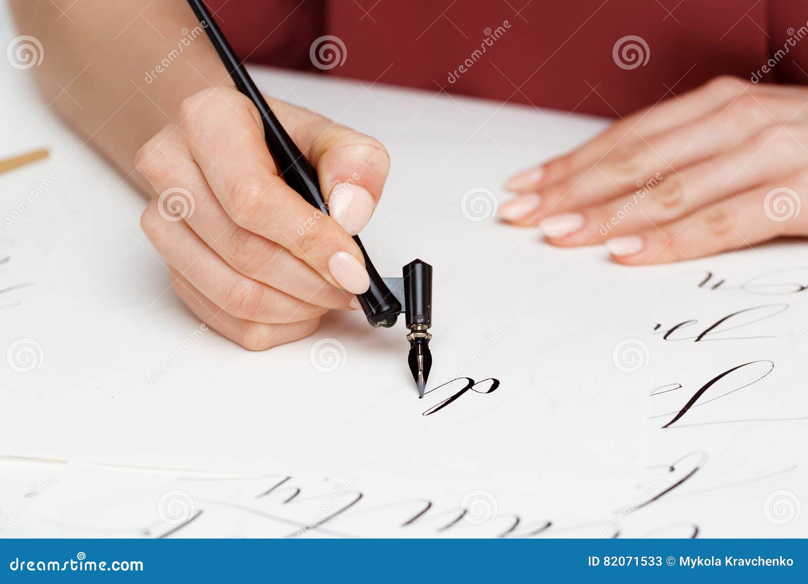 Girl Writing Calligraphy on Postcards. Art Design Stock Image - Image ...