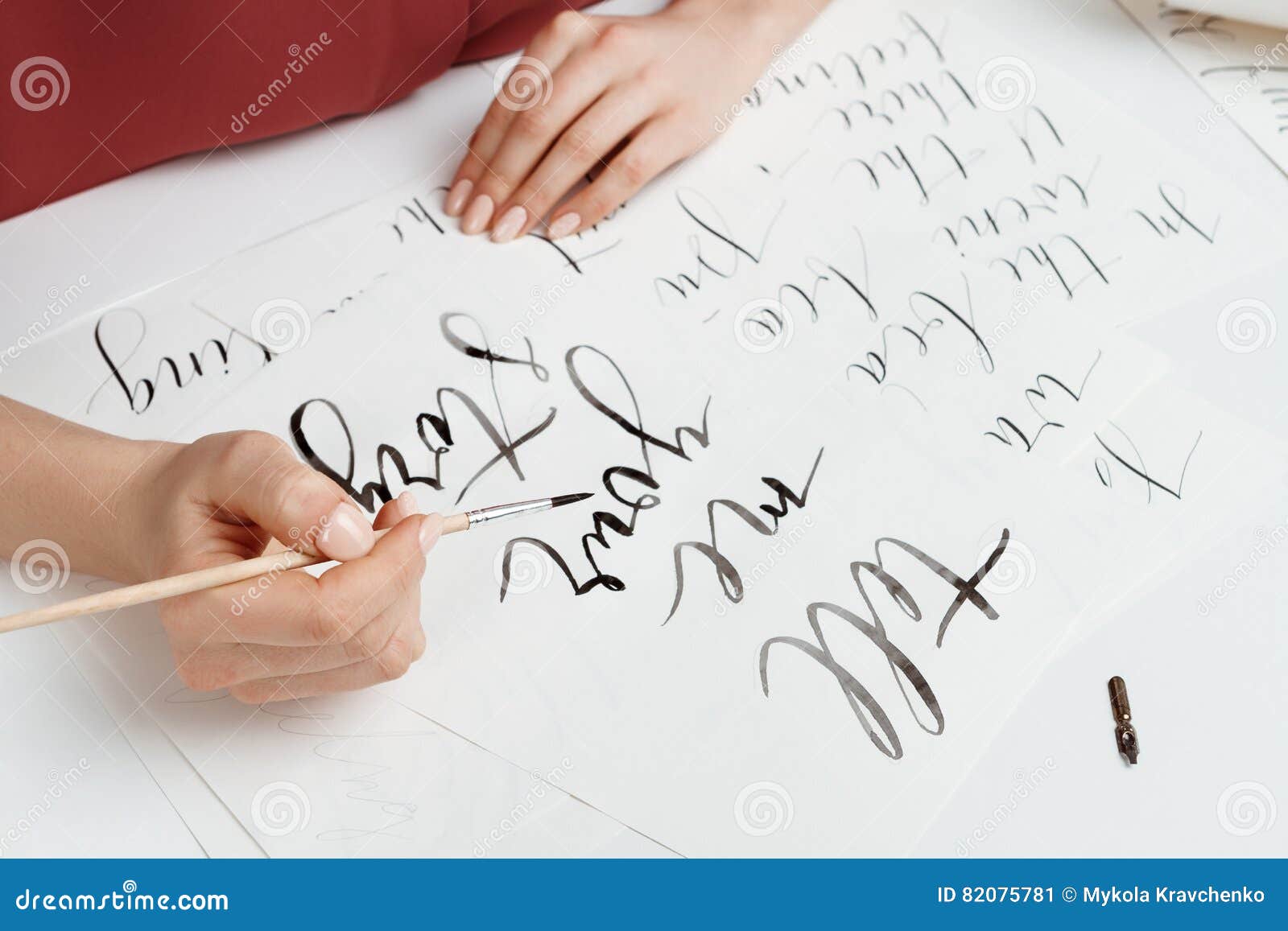 Girl Writing Calligraphy on Postcards. Art Design Stock Image - Image ...