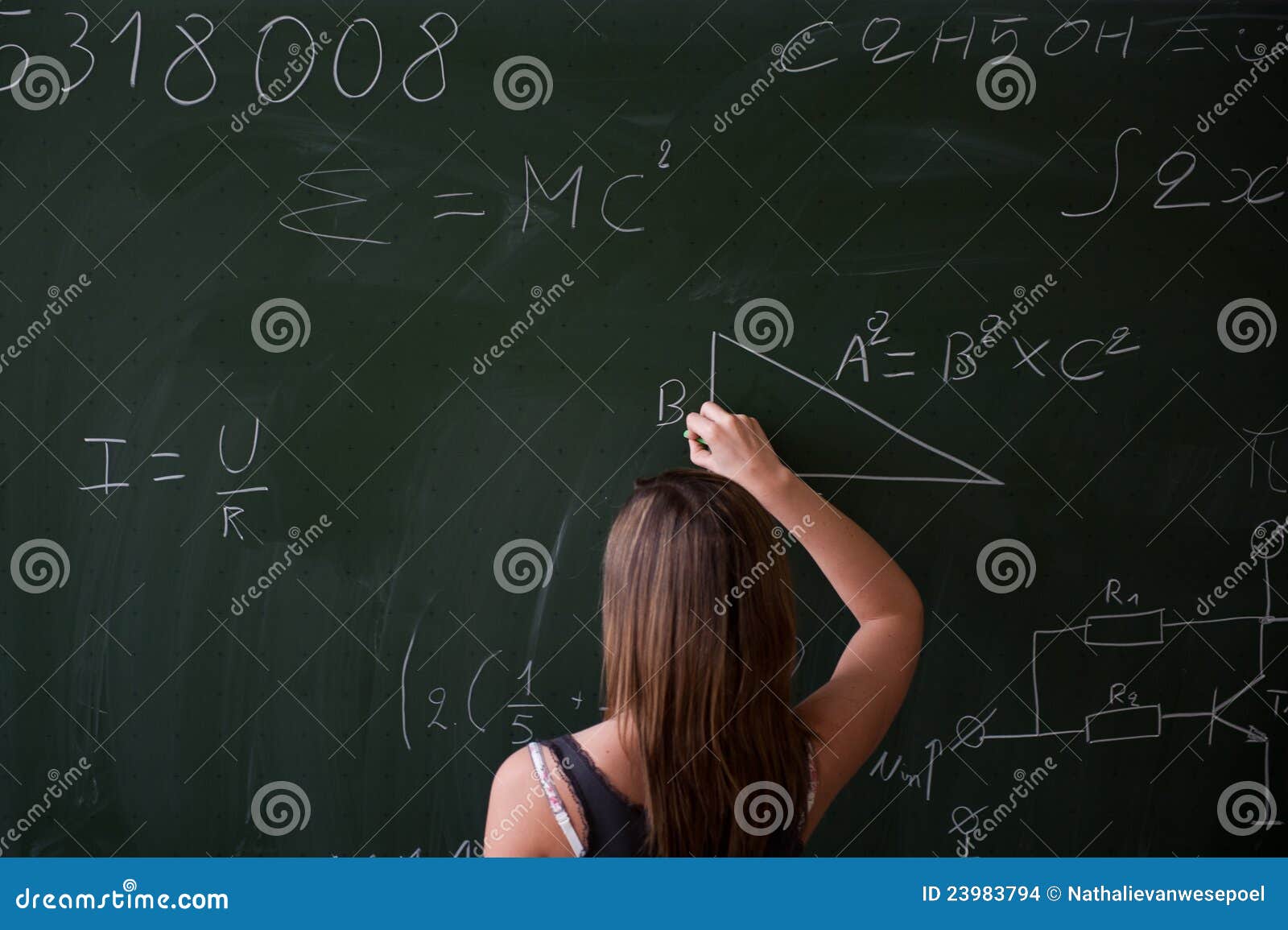Girl Writing on the Chalkboard Stock Photo - Image of elementary ...