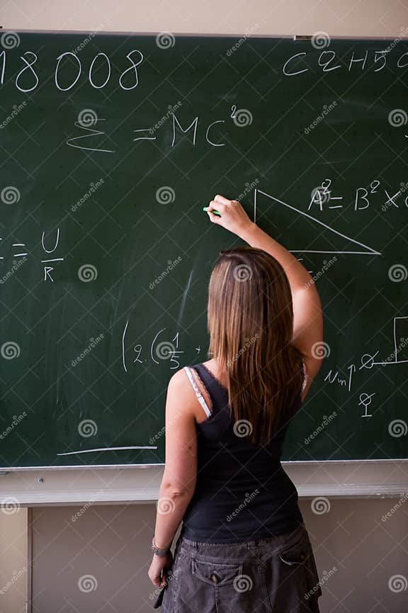 Girl Writing on the Chalkboard Stock Image - Image of educate ...