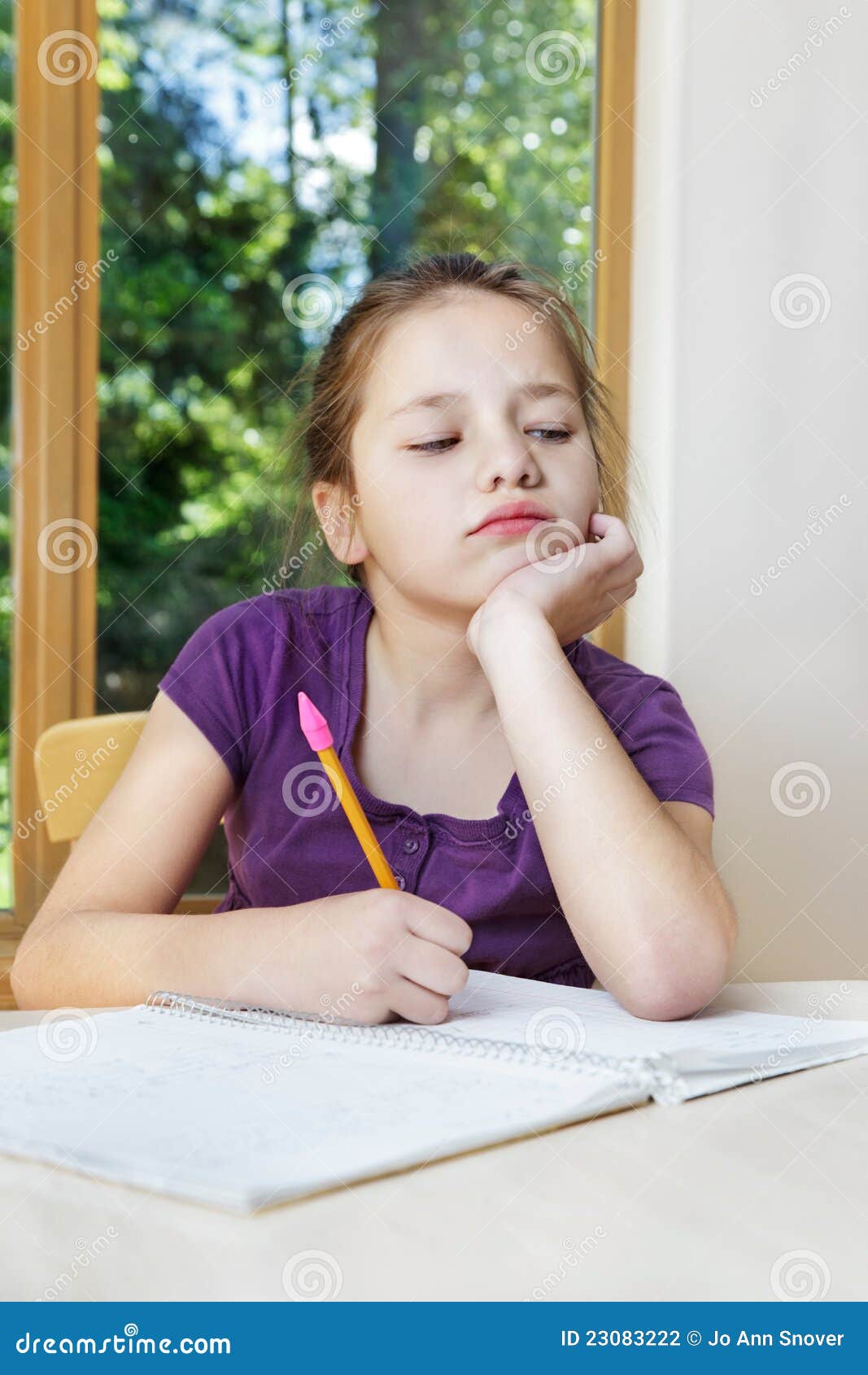 Girl Writing Homework Notes Stock Photo - Image of sitting, chin: 23083222