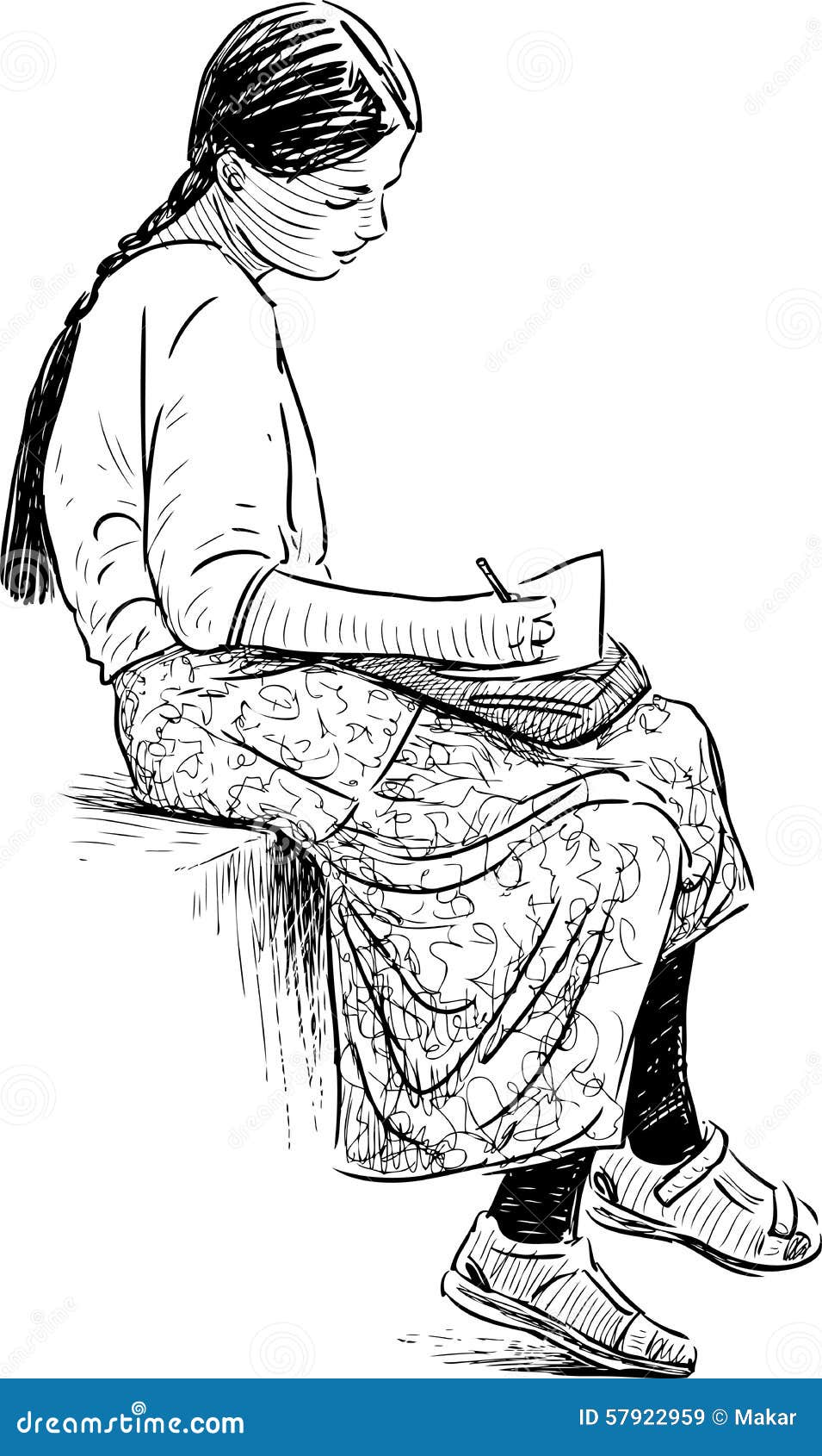 Sad Girl Writing A Letter