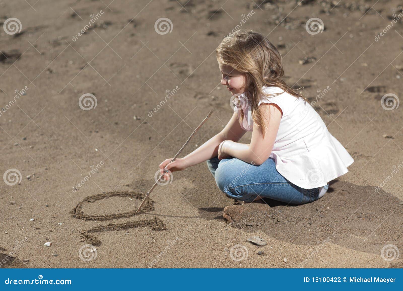 Girl Writing Number in the Sand Stock Photo - Image of beauty, pretty ...