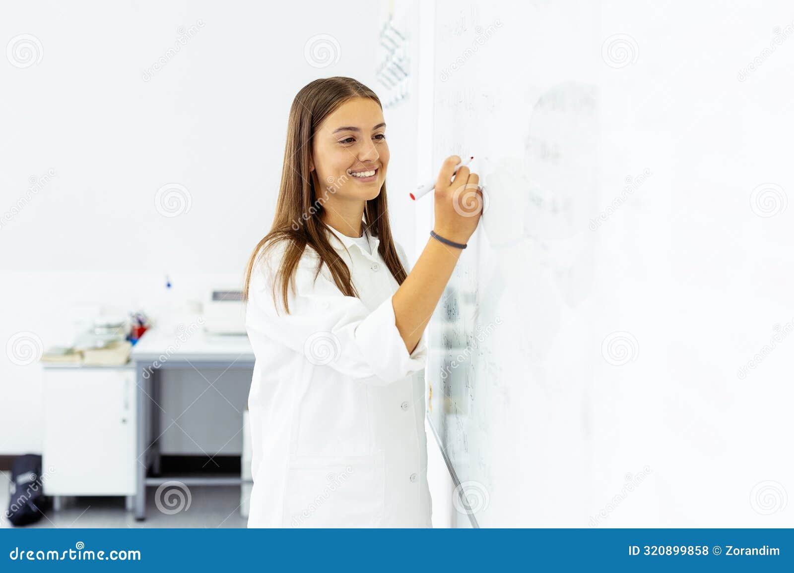 A Girl is Writing on a White Board Stock Photo - Image of looking, plan ...