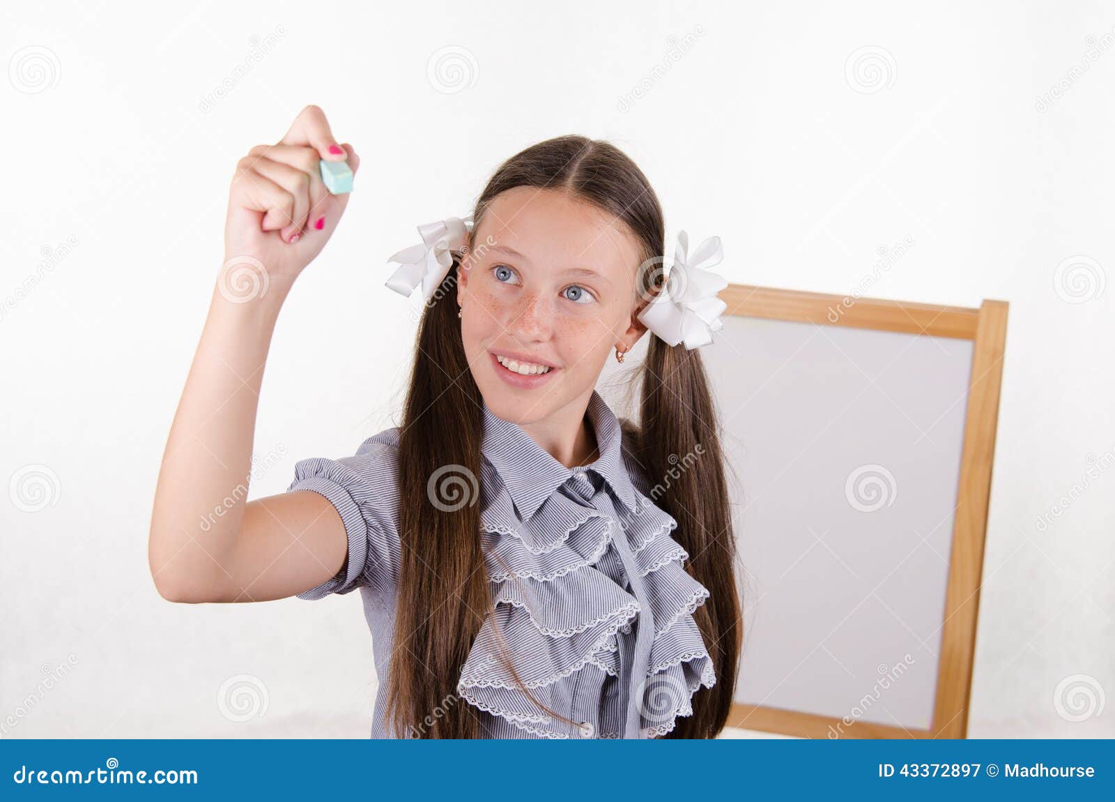 Girl Wrote in Chalk on a Blackboard Stock Image - Image of happiness ...
