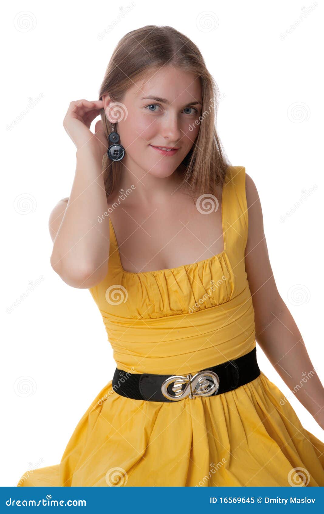 Girl in a yellow dress stock image. Image of smile, adult - 16569645