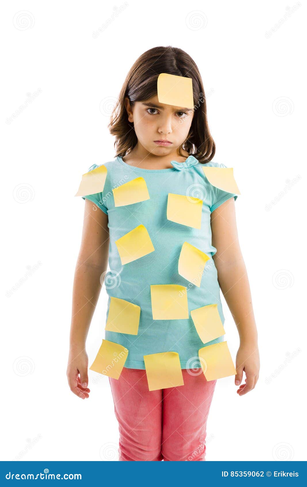 Girl with yellow notes stock photo. Image of busy, memo - 85359062